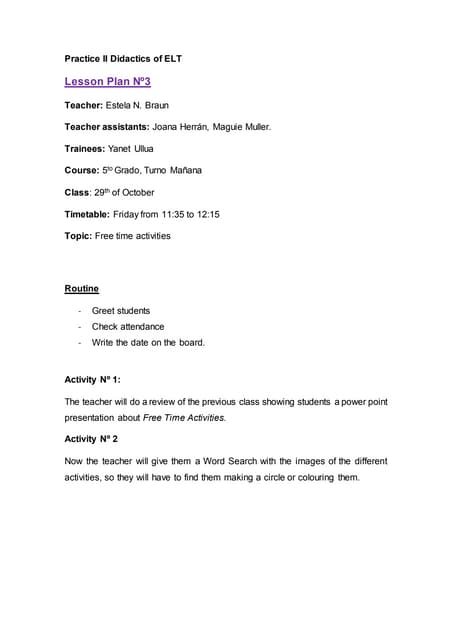 Lesson plan n° 5 - Fifth grade | PDF