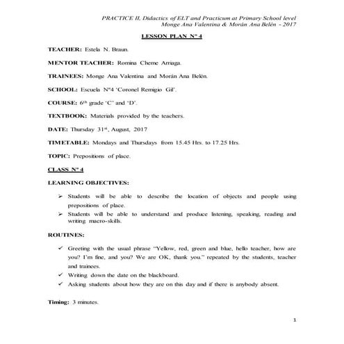 Lesson plan 3 & 4 (tuesday 27 and wednesday 28) | DOCX