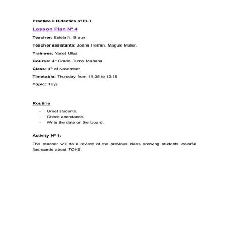 Lesson plan N° 6- Fourth grade- power point presentation | PPT