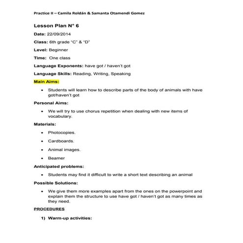 Lesson plan n° 6 roldán, otamendi gomez | DOC | Birds | Pets