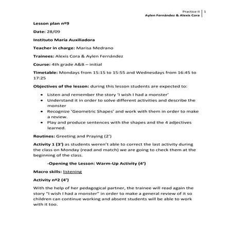 Lesson plan nº9 cora&fernandez | PDF