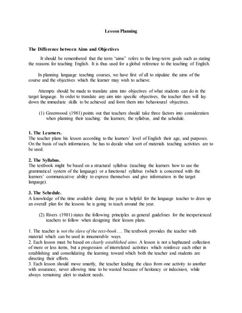 Relationships between Syllabus, Schemes of Work, and Lesson Plan | DOCX