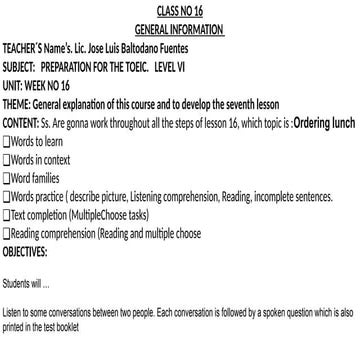 LESSON PLAN NO. 16 PREPARATION FOR THE TOEIC --.pptx