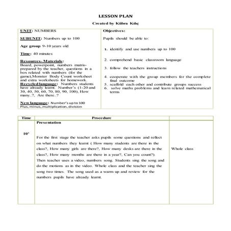 Lesson plan numbers 2 kubra | PDF