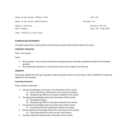 Lesson plan on fire works! | DOCX