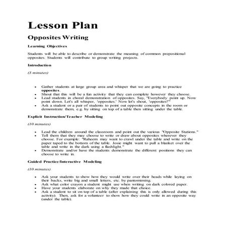 Lesson plan opposite writing | PDF