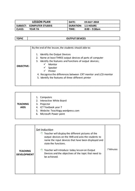Lesson Plan : Input Devices | DOC