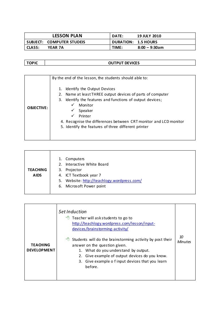 Lesson plan Output Devices