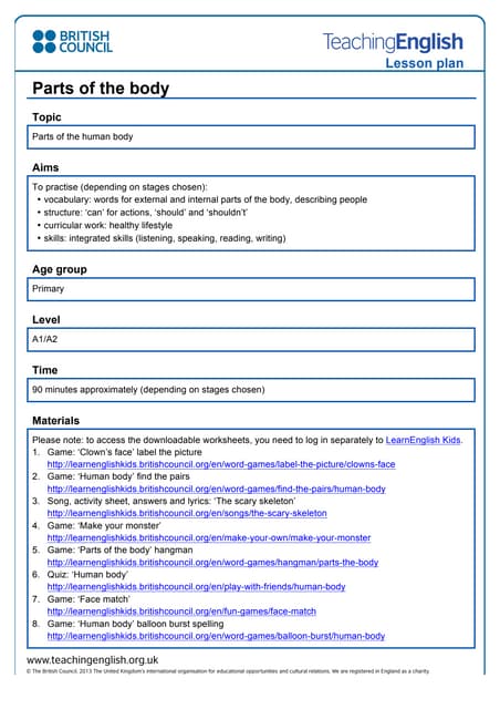 Lesson plan-in-science- (PARTS OF THE BODY) | DOCX