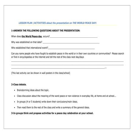 Lesson plan peace ppt | DOC