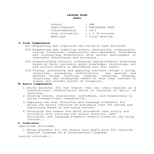 Lesson plan procedure text for junior high schools | DOCX