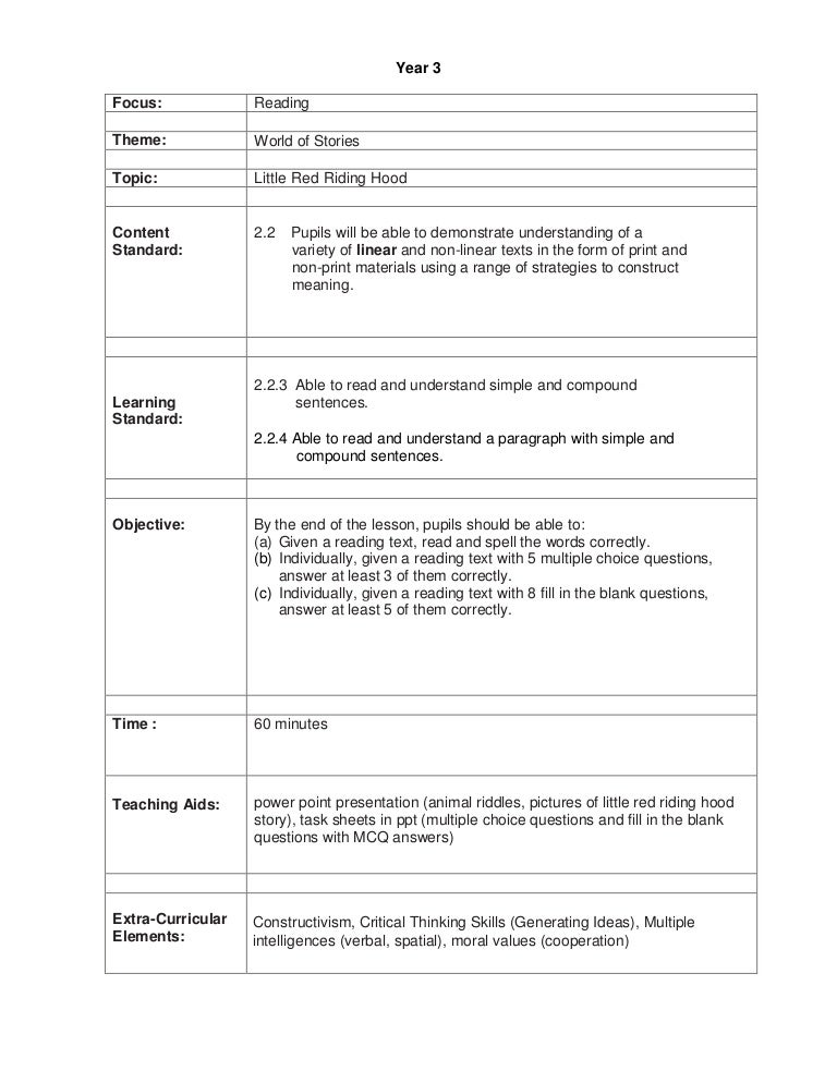 Lesson Plan Reading Lesson Plan Reading