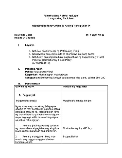 AP 9 LESSON PLAN | DOCX