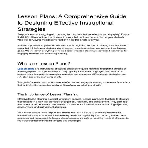 Lesson Plans | PDF