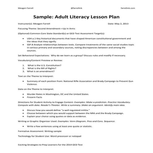 Sample Lesson Plan: Up In Arms Over the 2nd Amendment | PDF