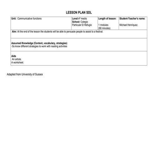 Lesson plan sdl 4º grade | DOC