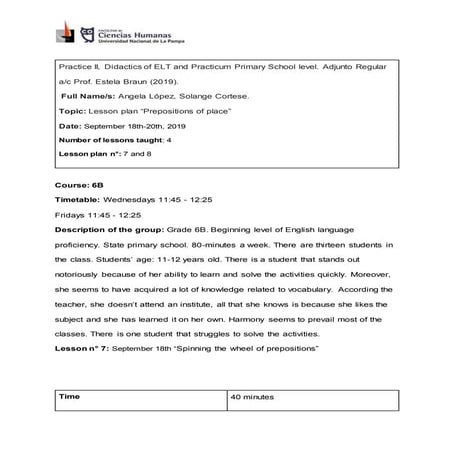 Lesson plan 7 & 8, september 18th and 20th, 6 b | PDF