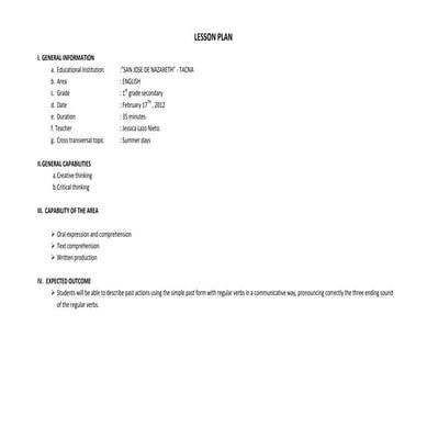 Lesson plan simple past | DOCX