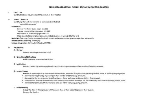 A Semidetailed Lesson Plan In Sciencekinder Demonstrator TAPCHA Multi