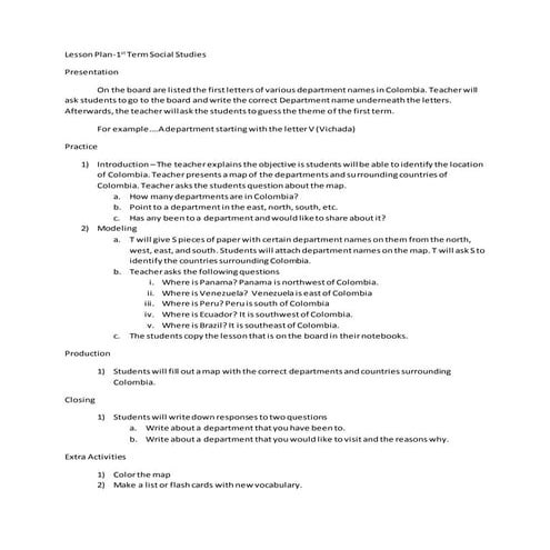 SOCIAL STUDIES LESSON PLAN 1: "COLOMBIA AND ITS LOCATION IN THE WORLD ...