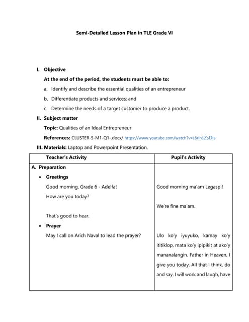 Lesson Plan TLE 6 Home Economics | DOCX
