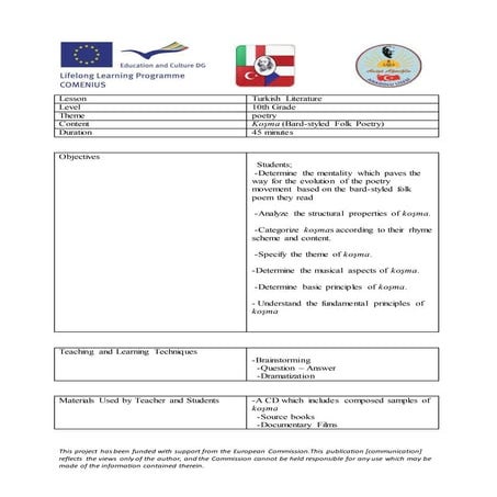 Lesson plan Turkish Literature | DOCX