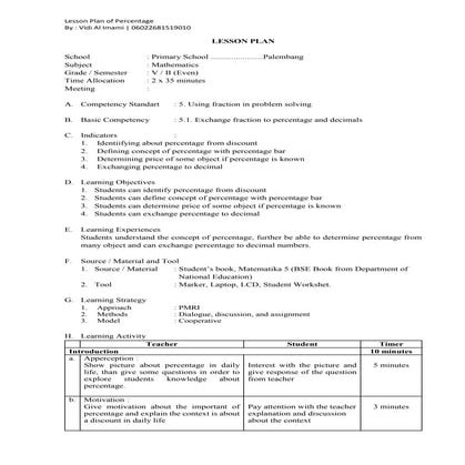 Lesson plan percentage with percentage bar | PDF