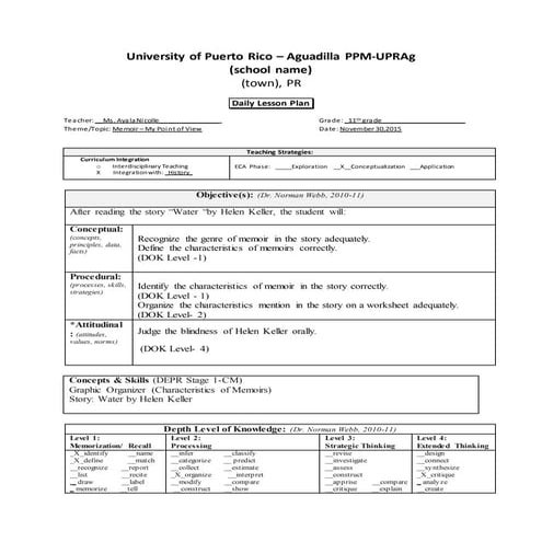 Lesson plan water by helen keller | DOCX