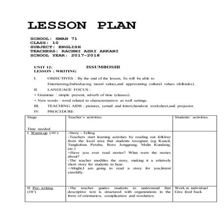 Lesson plan writing | DOCX