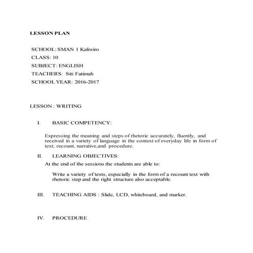 Lesson plan {writing test} | PDF