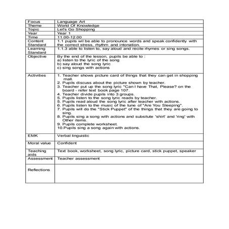 Lesson plan year 1 | PDF