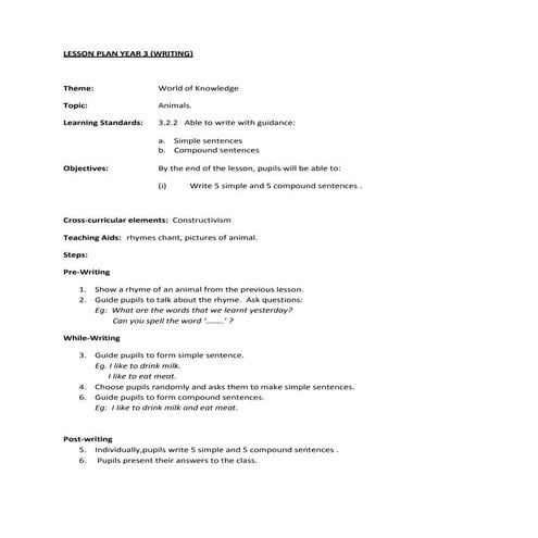 Lesson plan year 3 | DOCX