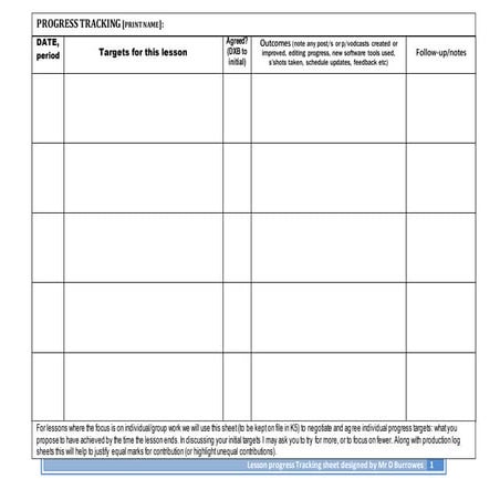Lesson progress tracking sheet | DOCX