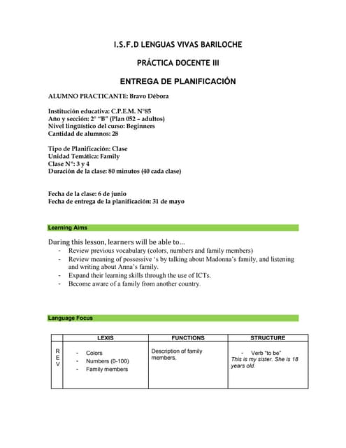 Family lesson 1 lesson plan | PDF