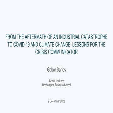 Lessons for a crisis communicator from an industrial catastrophe to a ...