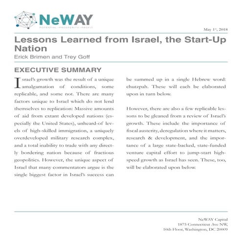 Lessons Learned from Israel, The Startup Nation | PDF