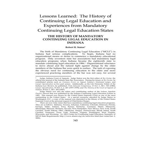 Lessons Learned The History Of Continuing Legal Education And | PDF