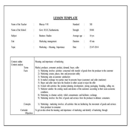 ICT ENABLED LESSON PLAN - Marketing – Meaning, Importance | PPT