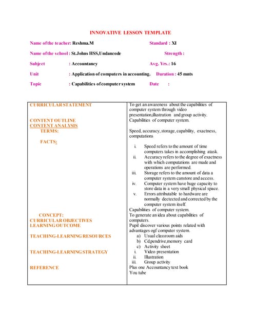 Lesson Plan : Input Devices | PDF