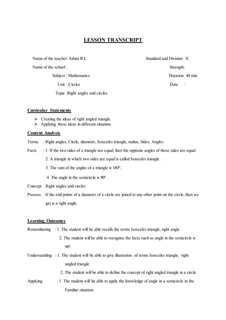 Lesson plan in geometry (relationships of angles) | PDF