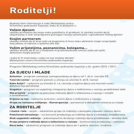 O programima Obiteljskog centra 2010/2011 | PDF