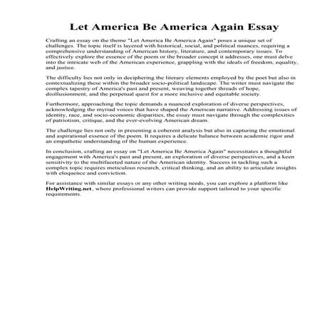 Let America Be America Again Essay | PDF
