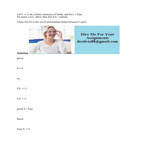 Let F -- L be a finite extension of fields- and let L - F-a- for some.docx | Physics | Science