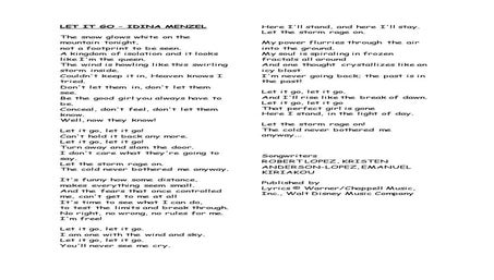 Idina Menzel Frozen Let It Go Lyrics