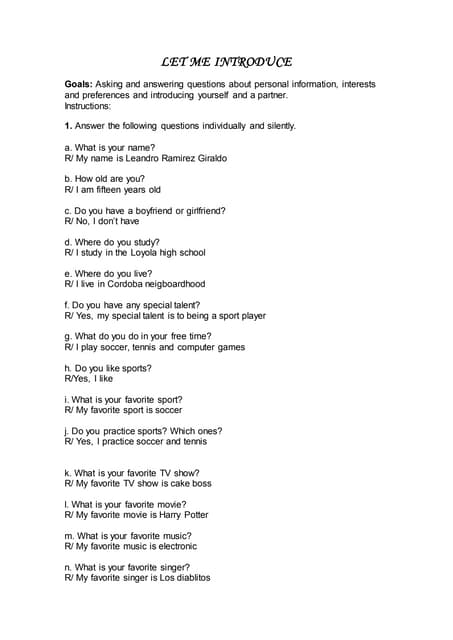 Questions- Classmate Interview | DOC