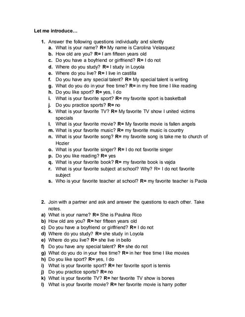 Questions- Classmate Interview | DOC