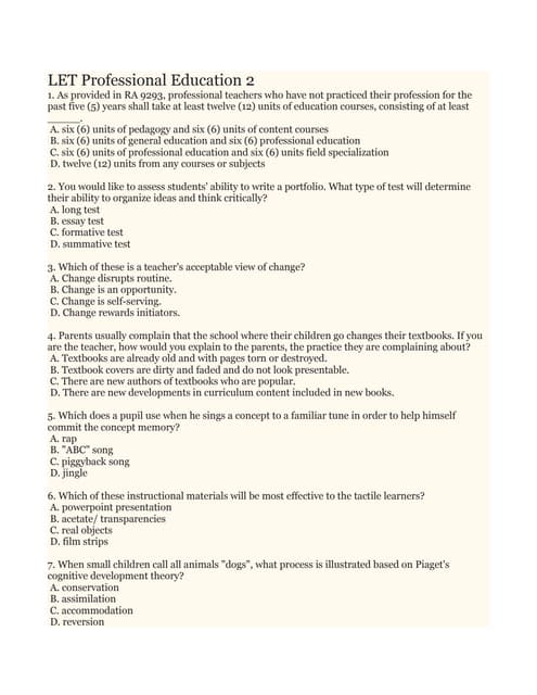LET Practice test in Professional Education-principles and strategies ...