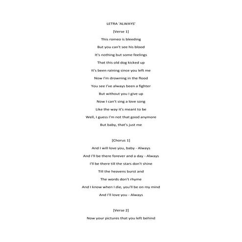 Letra de always bon jovi | DOCX | Music | Entertainment