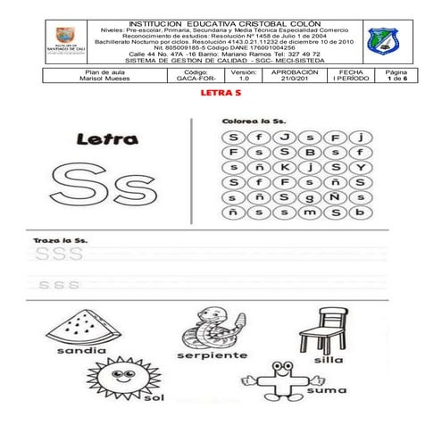 Letra s actividades semama 18 al 22 de mayo | DOCX