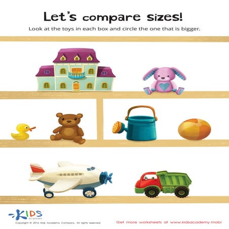 Let`s compare sizes - printable worksheets for toddlers | PDF